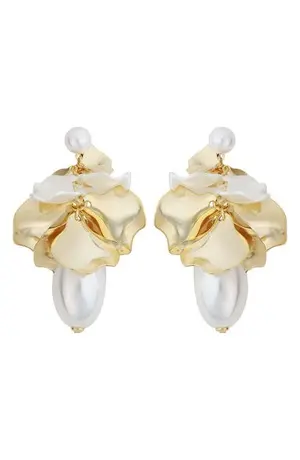 PANACEA Petals Faux Pearl Drop Earrings - White