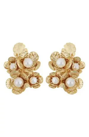 PANACEA Faux Pearl Flower Cluster Drop Earrings - White