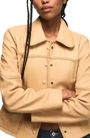Lucky Brand Braided Seamed Leather Jacket