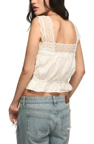 Lucky Brand Lace Trim Embroidered Tank