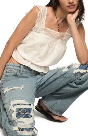 Lucky Brand Lace Trim Embroidered Tank