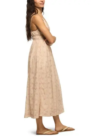 Lucky Brand Printed Empire Waist Midi Dress - Cream Multi