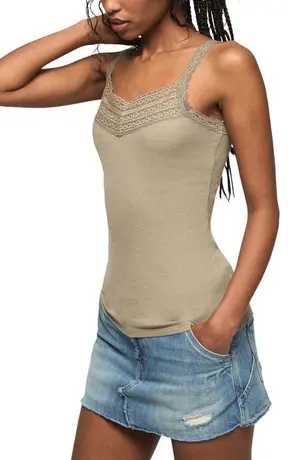 Lucky Brand Lace Trim Tank - Dusty Olive