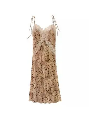 Bimba Y Lola Polka Dot Lace Trim Slip Dress - Neutrals