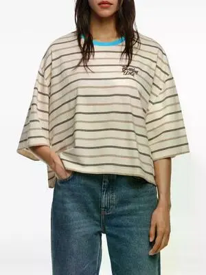 Bimba Y Lola Striped Cotton Boxy T-shirt - Brown