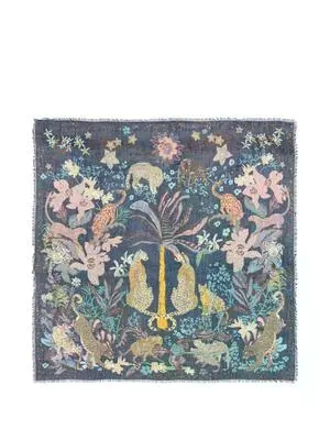 Bimba Y Lola Fringed-trim Patterned Scarf - Blue