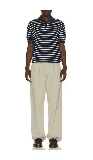 Polo Ralph Lauren Cotton Blend Textured 3 Button Placket Short Sleeve Polo Sweater In Blue - Bright Navy Combo