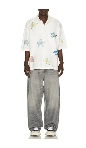 NAHMIAS Super Bloom Cropped Short Sleeve Shirt - White