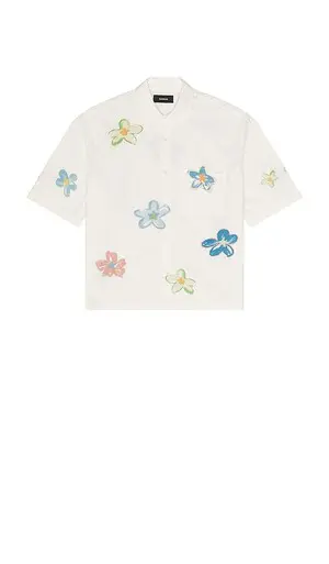 NAHMIAS Super Bloom Cropped Short Sleeve Shirt - White