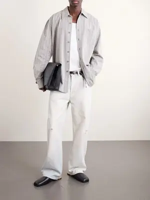 Our Legacy Above Striped Cotton And Linen-blend Shirt - Gray