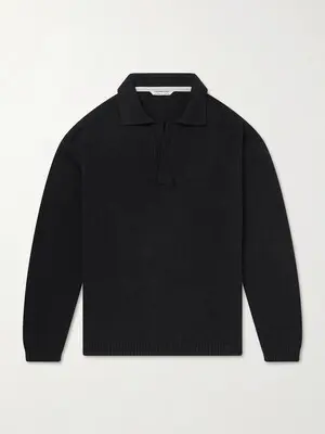 A KIND OF GUISE Marabou Knitted Organic Cotton Polo Shirt - Black