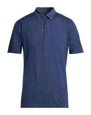 120% Lino Man Polo Shirt Azure Size M Linen Navy
