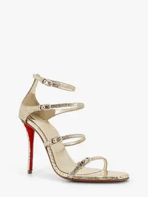 CHRISTIAN LOUBOUTIN Millenium 100 Python Leather Sandals - Gold