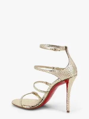 CHRISTIAN LOUBOUTIN Millenium 100 Python Leather Sandals - Gold