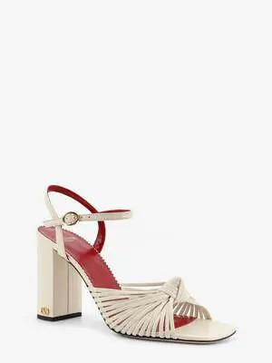 Valentino Garavani Annet Leather Sandals With Metal Vlogo - Beige