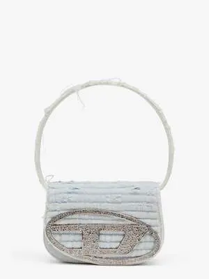 DIESEL® 1DR Denim Shoulder Bag With Rhinestone D Logo Grey