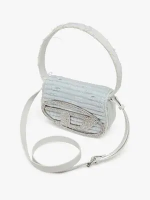 DIESEL® 1dr Denim Shoulder Bag With Rhinestone D Logo - Grey