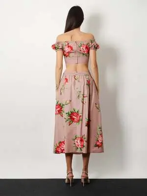 Dolce & Gabbana Cotton Skirt With Rose Print - Pink