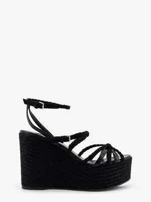 JIMMY CHOO Nyra Leather And Raffia Wedge Sandals - Black
