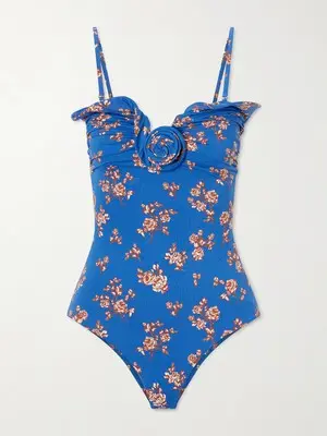 Magda Butrym Floral-print One-piece Swimsuit - Blue