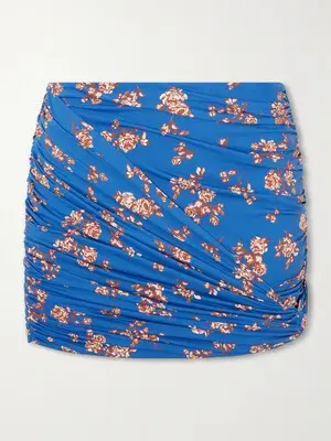Magda Butrym Ruched Printed Stretch-jersey Mini Skirt - Blue