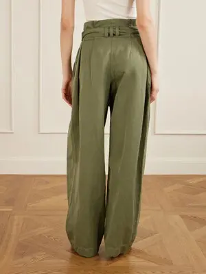 Balmain Belted Pleated Cotton And Linen-blend Twill Tapered Pants