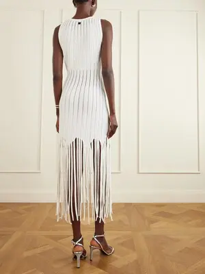 Balmain Fringed Pointelle-knit Midi Dress