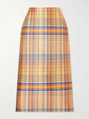 Brandon Maxwell Mercer Checked Wool And Silk-blend Mikado Midi Skirt