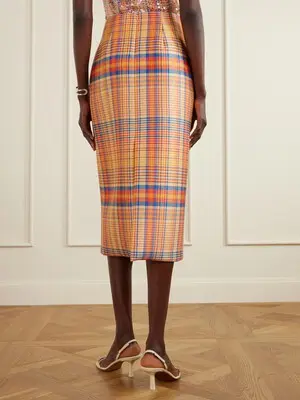 Brandon Maxwell Mercer Checked Wool And Silk-blend Mikado Midi Skirt