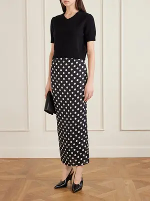 Khaite Winton Polka-dot Midi Skirt