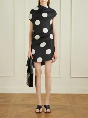 Khaite Tatia Draped Polka-dot Mini Dress - Black