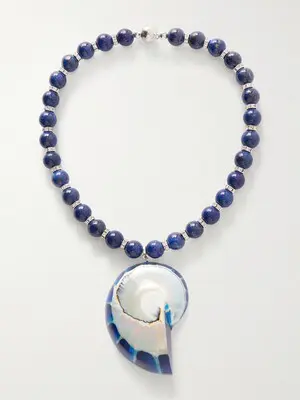 JULIETTA Rhodium-plated Shell And Resin Necklace - Blue