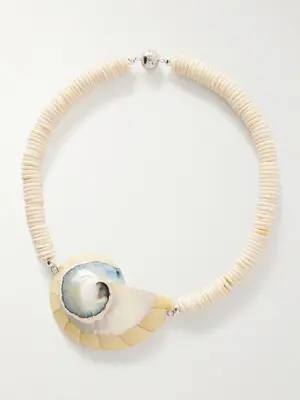 JULIETTA Odessa Silver-tone Shell And Resin Beaded Necklace - Neutrals
