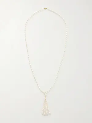 JENNIFER BEHR Gold-tone Crystal Pearl Necklace With Tassel Detail - Neutrals
