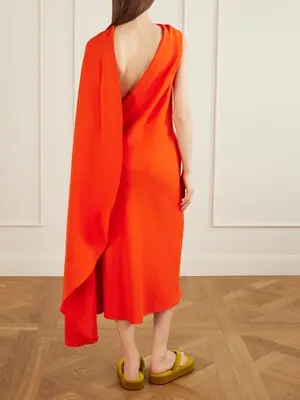 Balenciaga Cape-effect Draped Wool And Silk-blend Crepe Midi Dress - Red