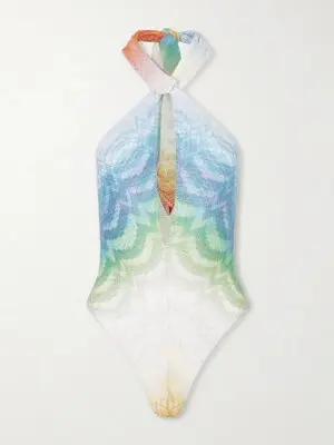 Missoni Halterneck Metallic Crochet-knit One-piece Swimsuit - Blue
