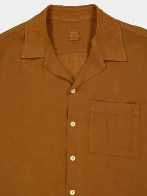 120% Lino Curry Short-sleeve Relaxed Fit Linen Shirt - Orange