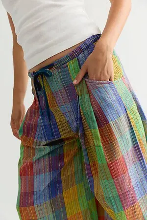 Free People Telluride Wide-leg Cropped Madras Pants - Rainbow Combo