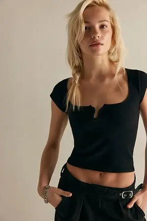 Free People Round Two Pique Tee - Black