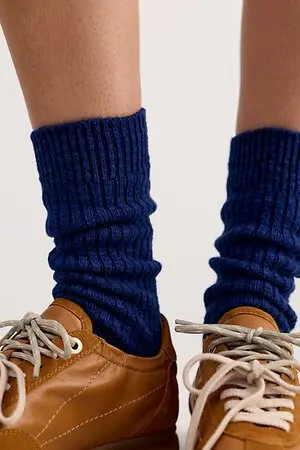 LE BON SHOPPE Le Bon Shoppe Chunky Ribbed Cotton-Blend Crew Socks Navy