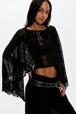 Free People Elsa Lace Poncho - Black