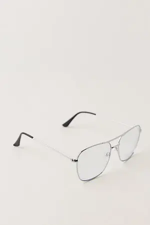 GABRIEL + SIMONE Ryder Aviator Blue Light Glasses - Silver/blue