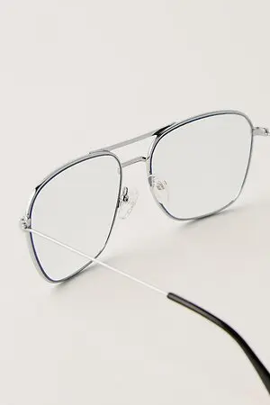 GABRIEL + SIMONE Ryder Aviator Blue Light Glasses - Silver/blue