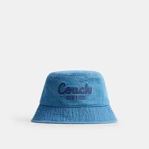 COACH Script Embroidered Denim Bucket Hat - Indigo