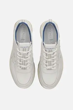 Premiata Leather And Canvas Lace-up Sneakers - Bianco