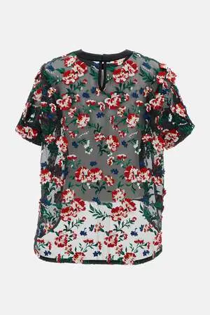 Sacai Short-sleeve Top With Floral Embroidery