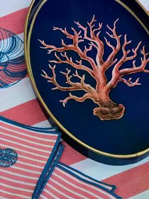 LES-OTTOMANS Coral Oval Tray