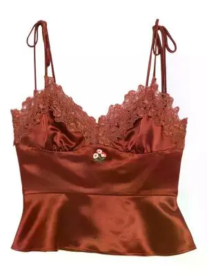 Cynthia Rowley Satin Lace Peplum Top - Brown