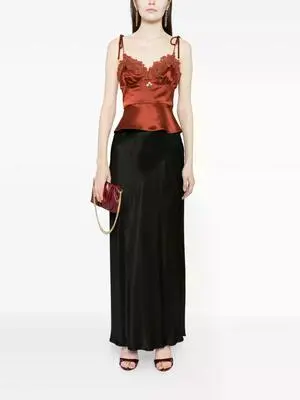 Cynthia Rowley Satin Lace Peplum Top - Brown