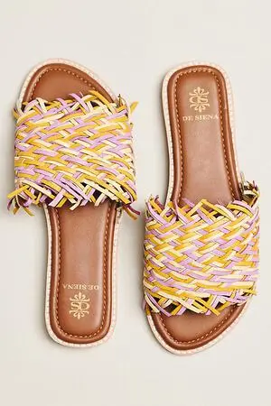 DE SIENA Emily Raffia Woven Slide Sandals